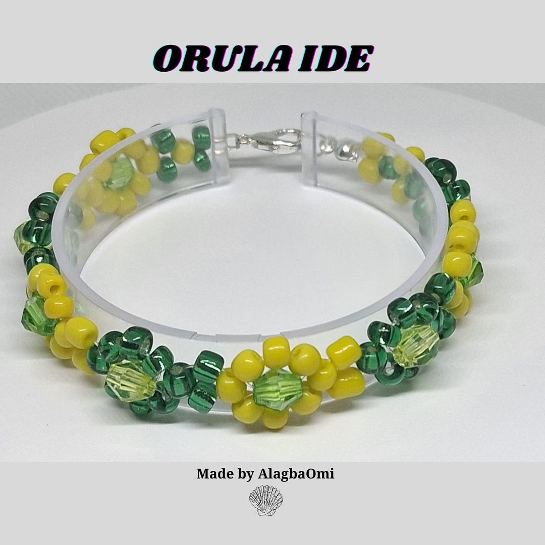 Orula Bracelet, Yellow and Green Glass Beads. - Etsy