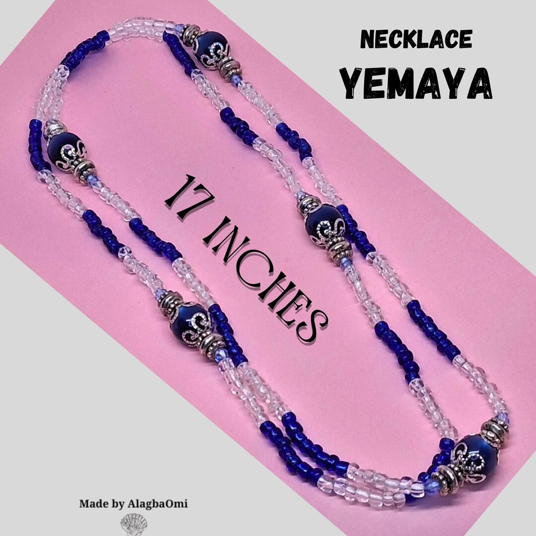 Yemayá Necklace – Blue Crystal Beads, Spiritual Orisha Jewelry Handmade ...
