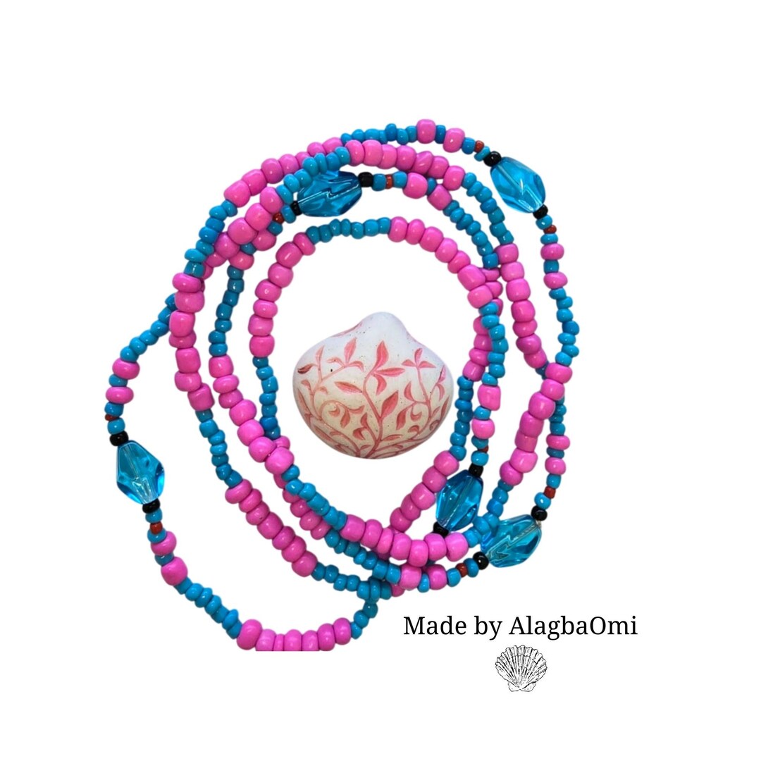 Orishaoko Necklace: Blue & Pink Yoruba Eleke - Etsy
