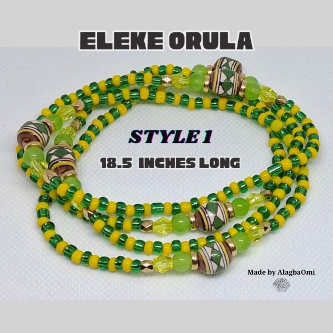 Orula Necklace, Collar Orula, Green and Yellow Beads - Etsy