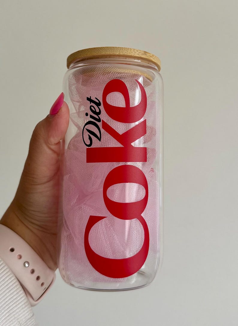 Diet Coke Glass Tumbler With Bamboo Lid & Straw - Etsy