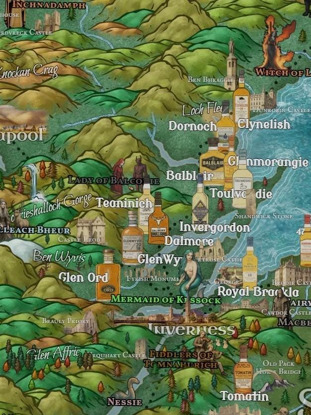 Illustrated Folk Map of Scotch Whisky, Home and Pub Decor - Etsy
