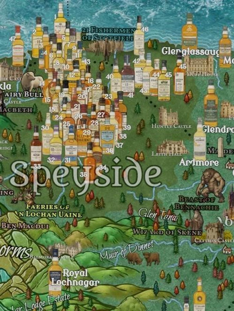 Illustrated Folk Map of Scotch Whisky, Home and Pub Decor - Etsy