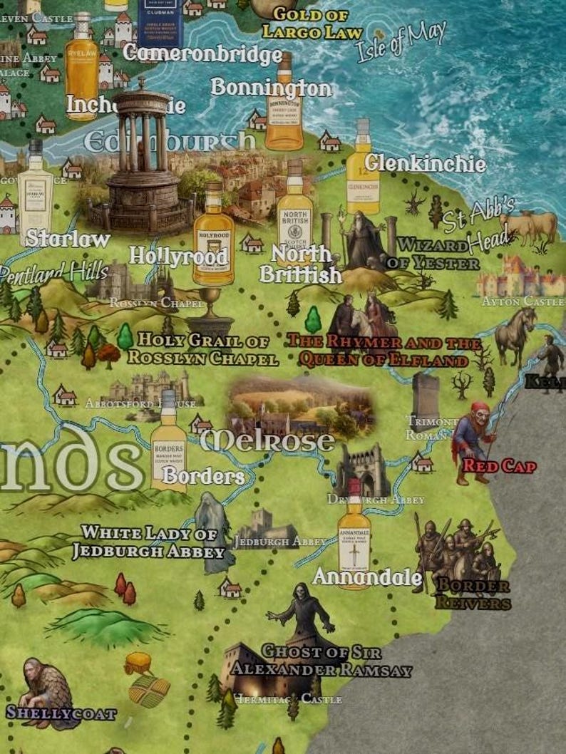 Illustrated Folk Map of Scotch Whisky, Home and Pub Decor - Etsy