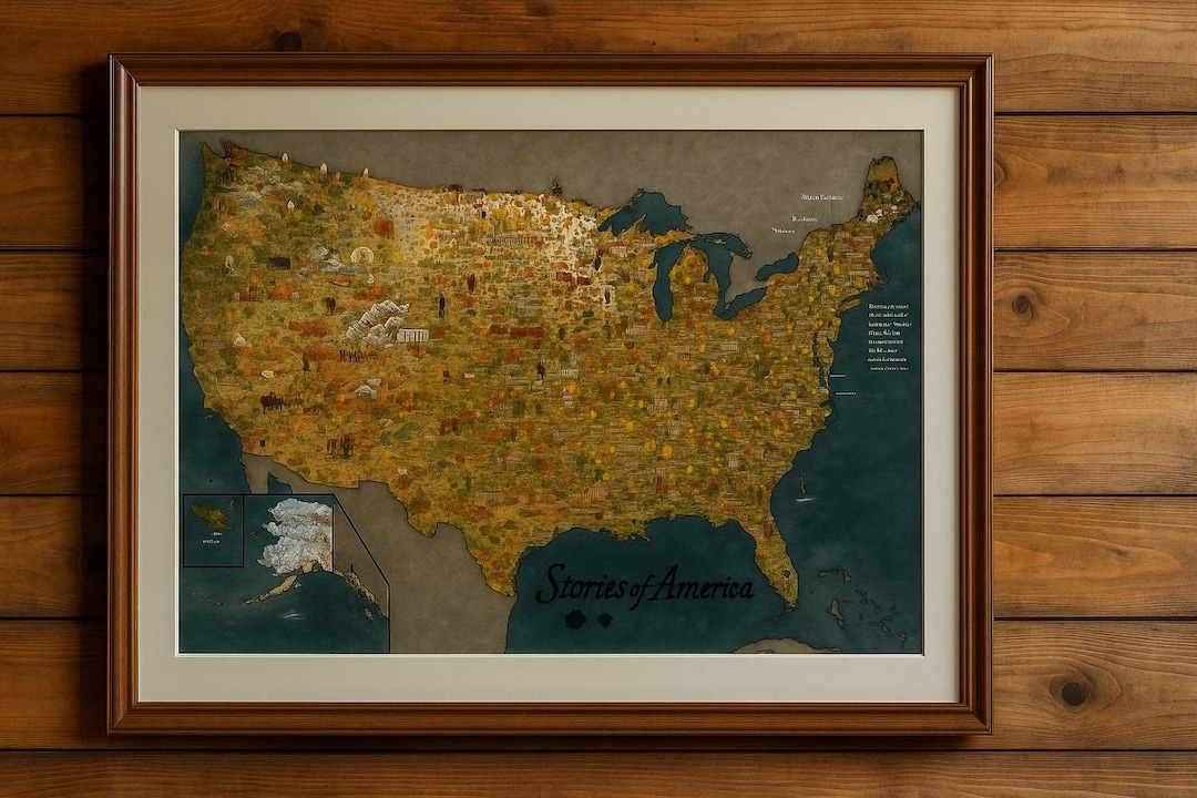Folk Fantasy Map of America, Vintage Style USA History Decor - Etsy