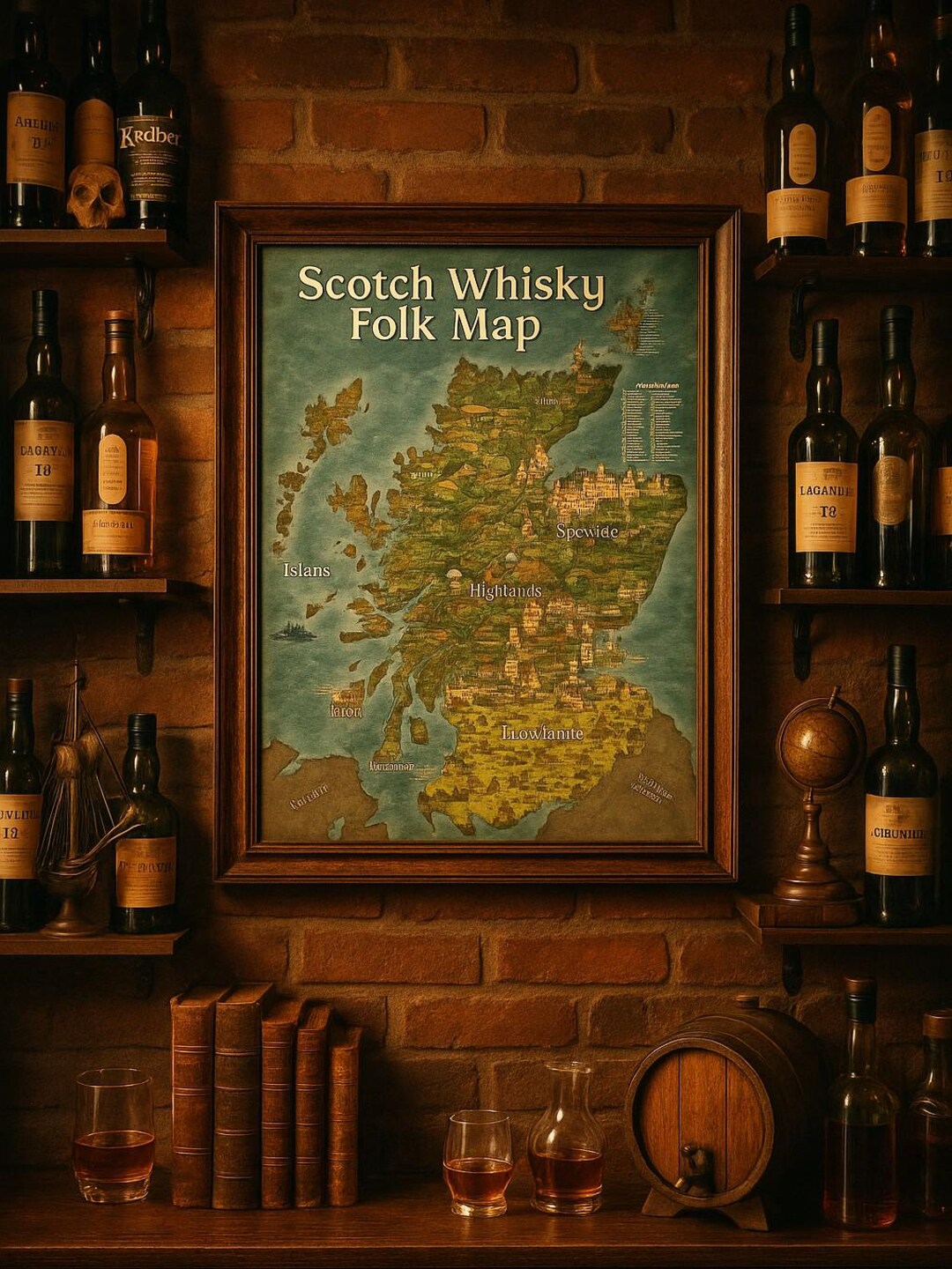 Illustrated Folk Map of Scotch Whisky, Home and Pub Decor - Etsy