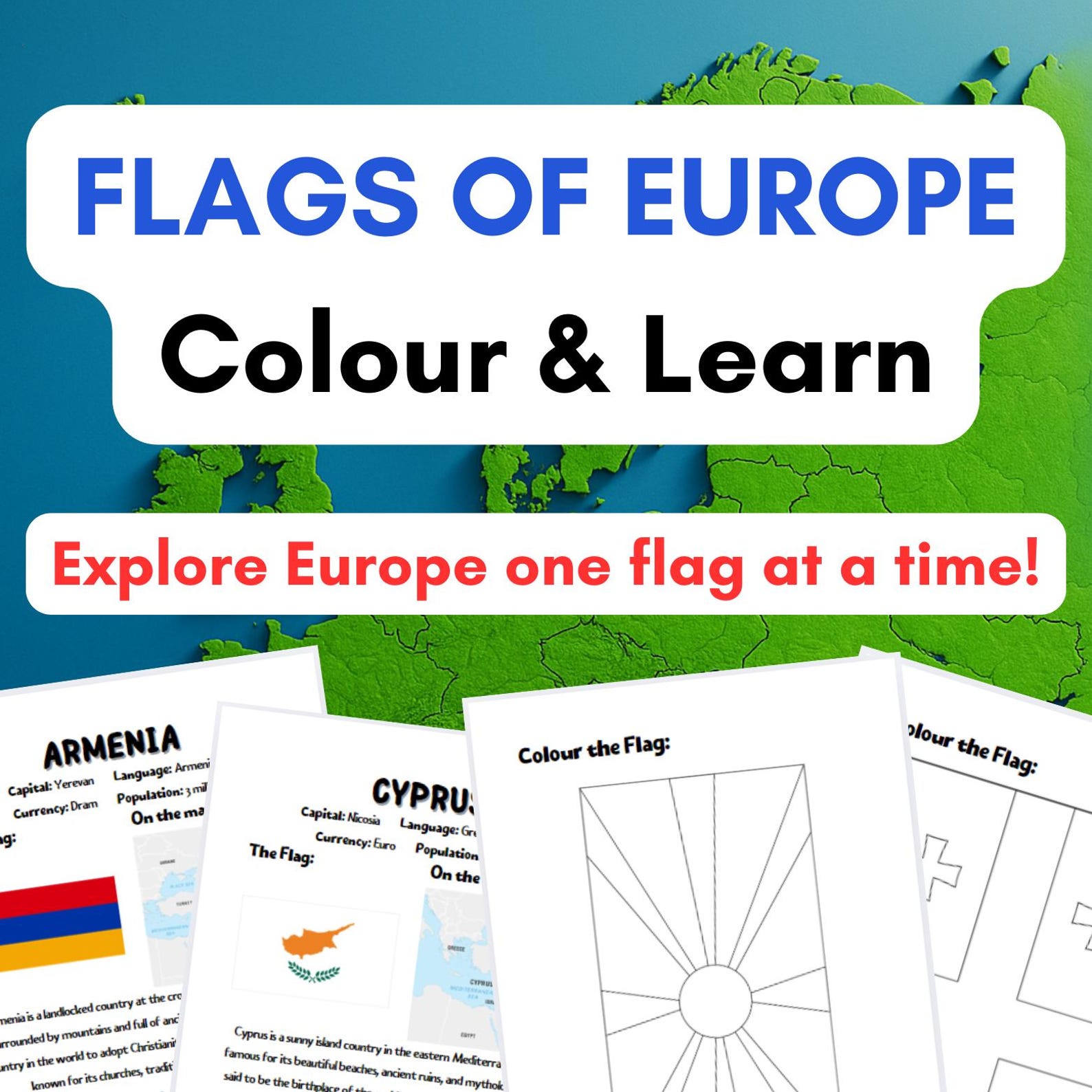 Flags of Europe Colouring Book for Kids – Geography Activity (digital ...