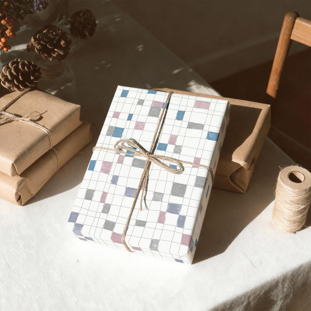 Modern Holiday Grid Wrapping Paper Printable | DIY Gift Wrap Digital ...