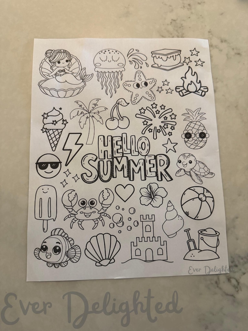 Summer Printable Coloring Page: Kids Activity, Digital Download - Etsy