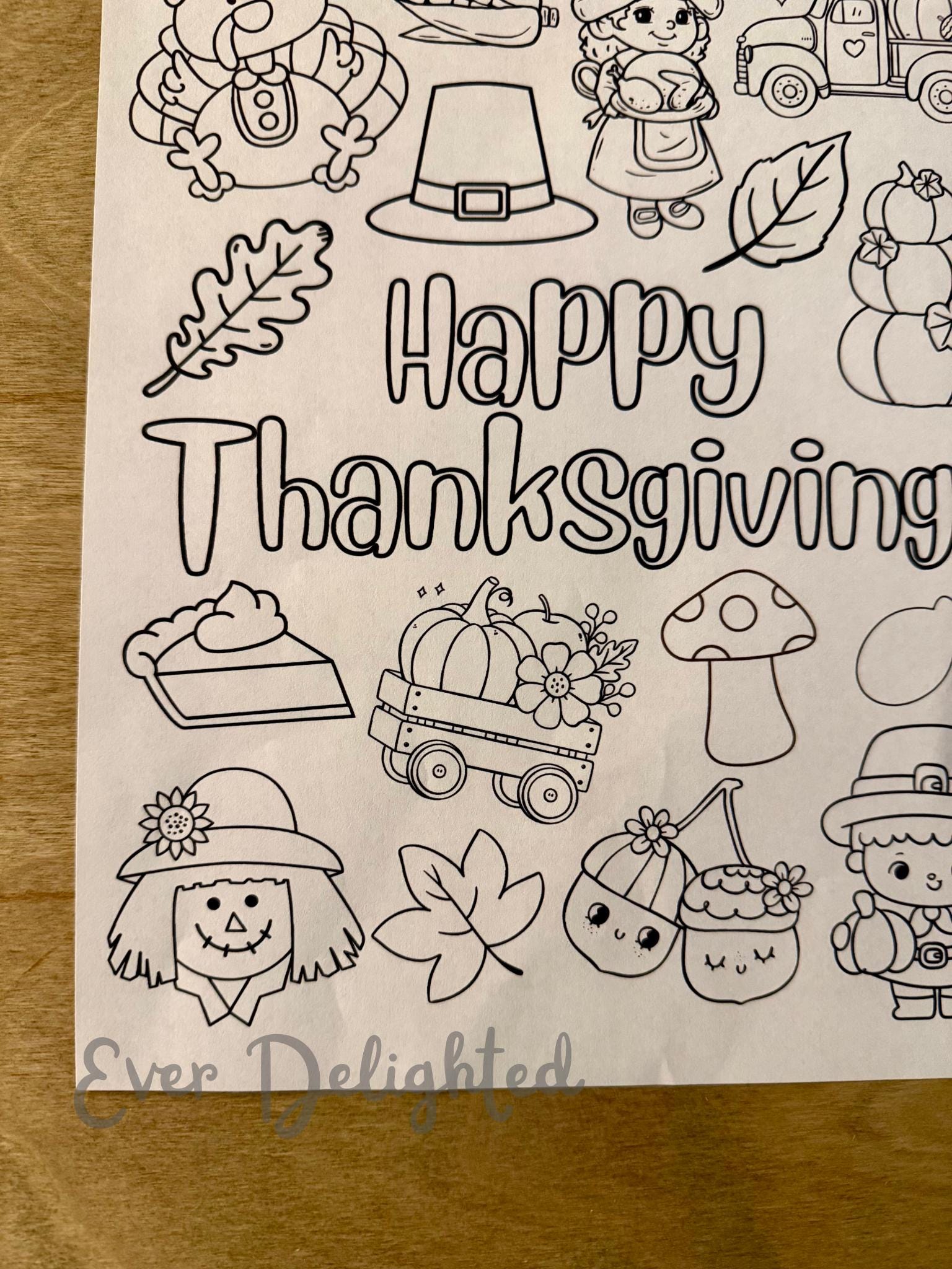 Thanksgiving Coloring Page: Printable Fall Kids Activity, Customizable ...