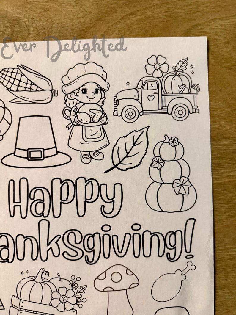Thanksgiving Coloring Page: Printable Fall Kids Activity, Customizable ...
