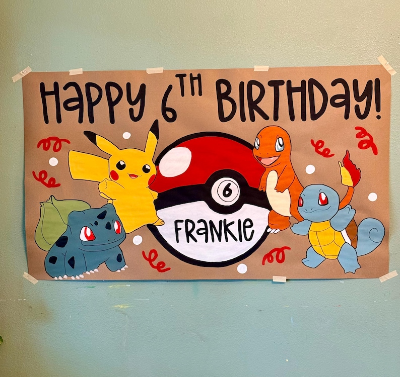 Personalized Hand Painted Kraft Paper Banner: Catch Em All Theme, Gamer ...