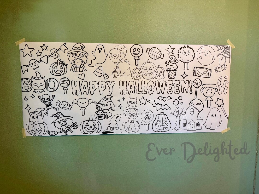 Large Halloween Coloring Page: Kids Art Activity Poster - Etsy