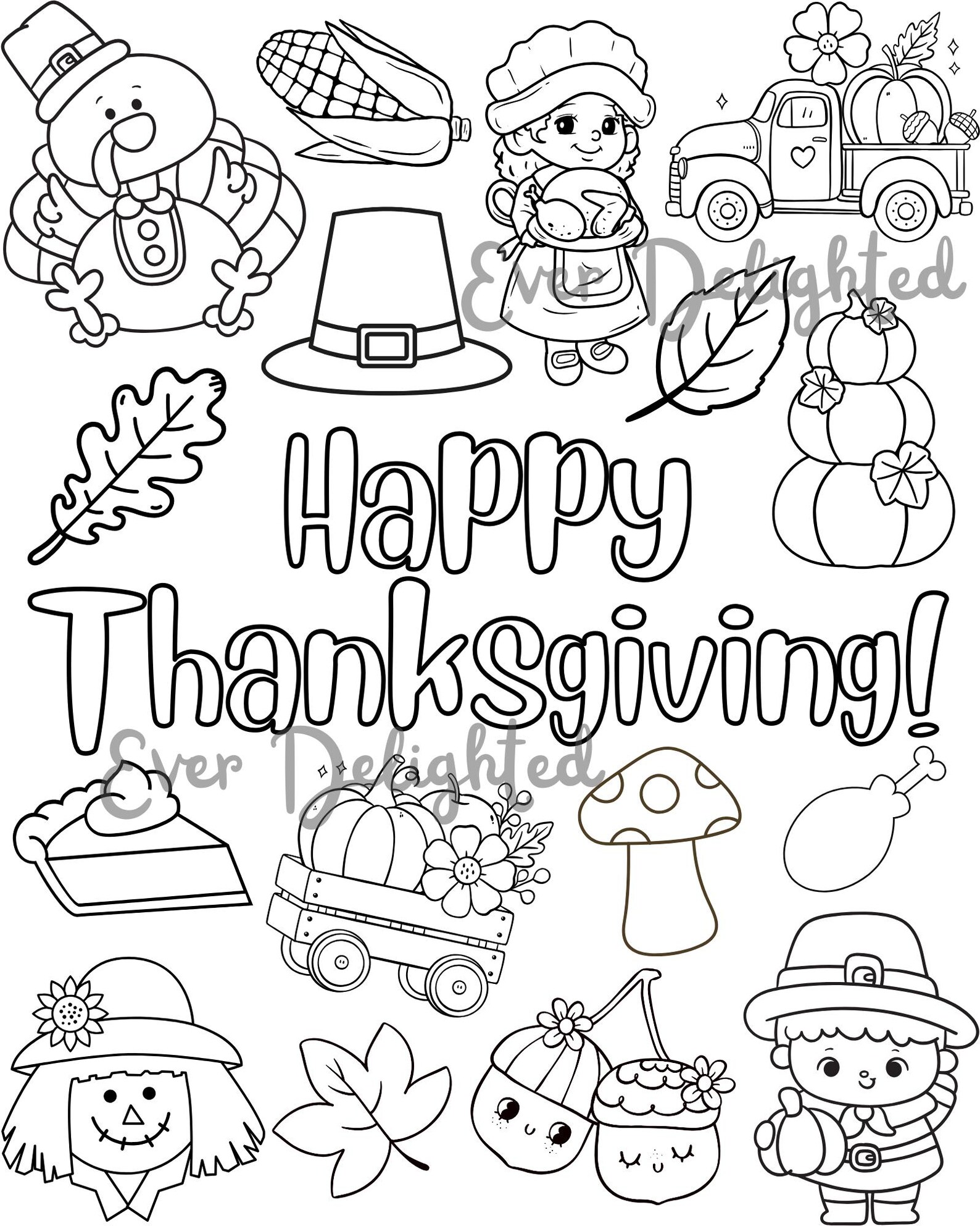 Thanksgiving Coloring Page: Printable Fall Kids Activity, Customizable ...