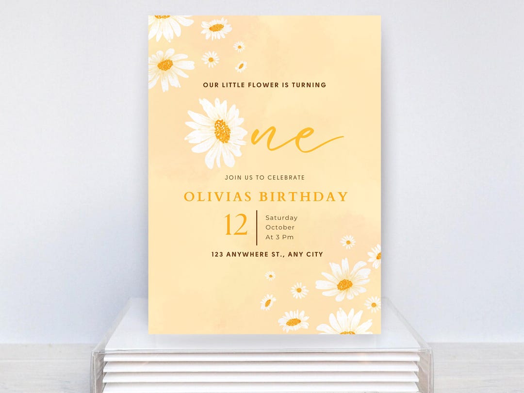Daisy Flowers First Birthday Invitation | Our Little Flower is Turning ...