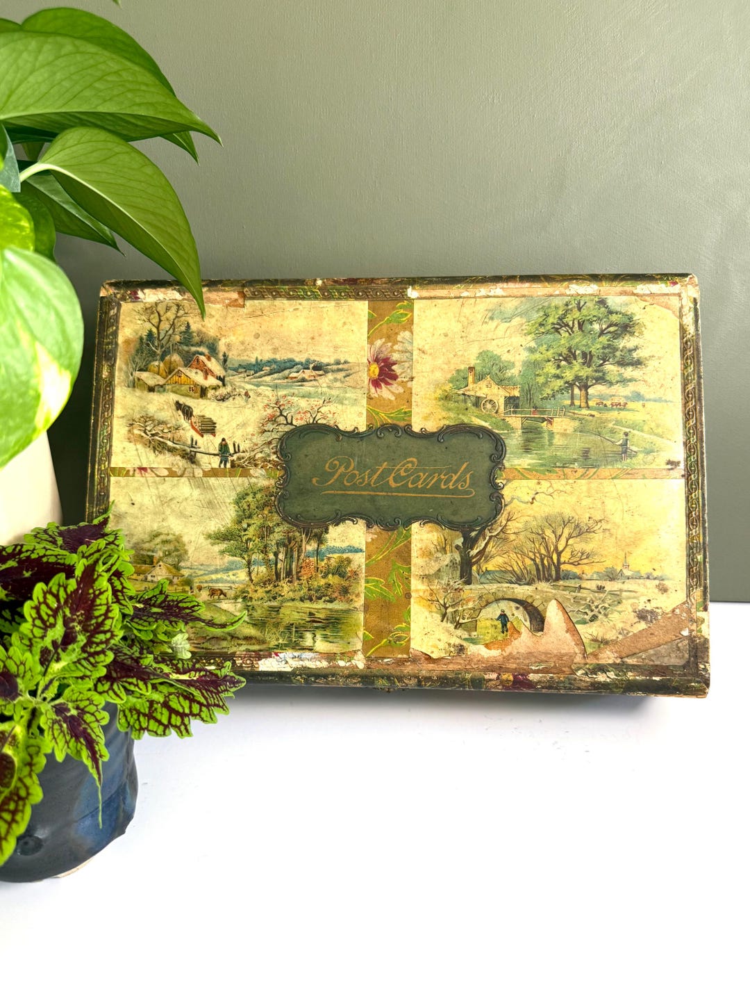 Antique Victorian Celluloid Postcard Box- Rare Early 1900's Decorative ...