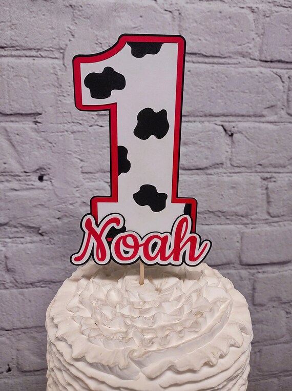 Red and Cowprint Cake Topper Personalized Holy Cow 1st Birthday ...
