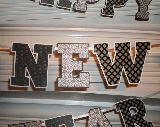 Happy New Year Letter Banner ... Black and White ... With Lots - Etsy