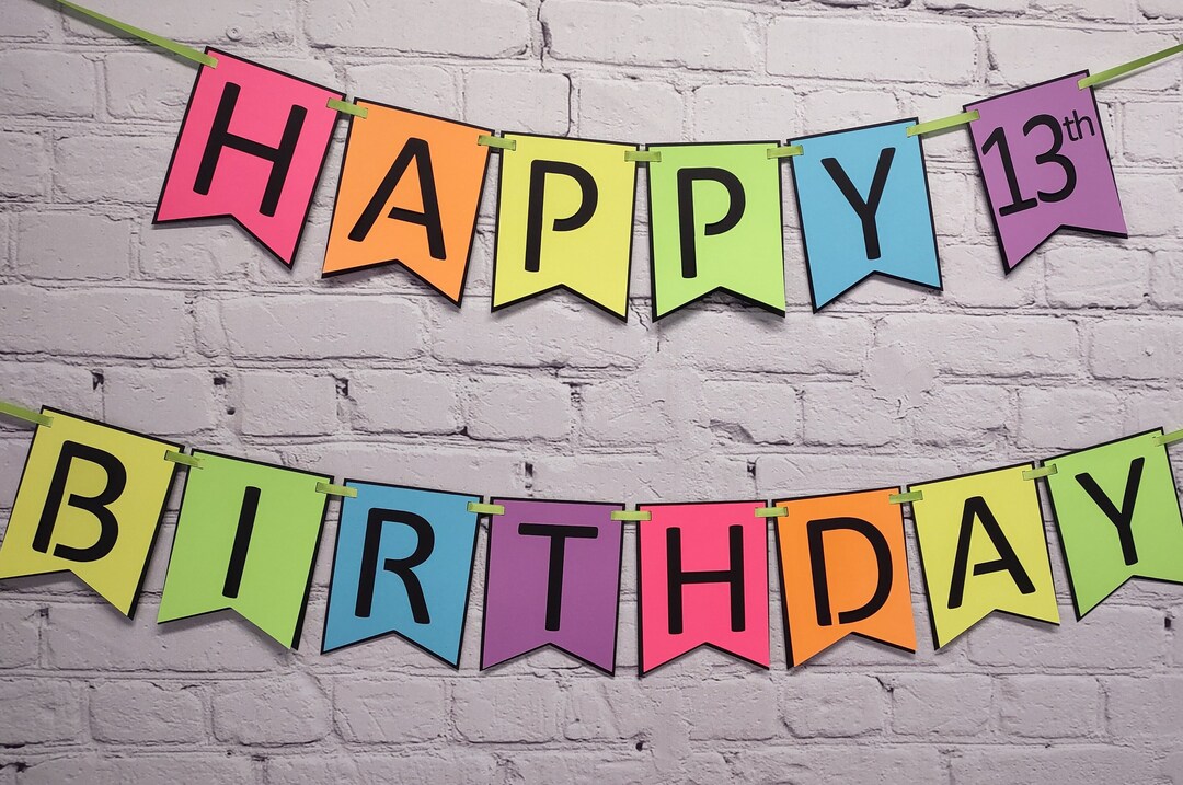 Neon Birthday Banner Glow Rainbow Garland Teen Party Decor Personalize ...