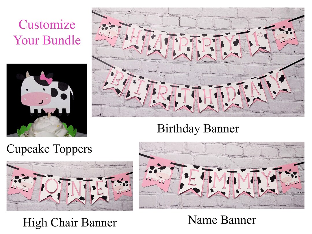 Holy Cow Birthday Party Pack Customize Cowprint Banner & Cow Cupcake ...