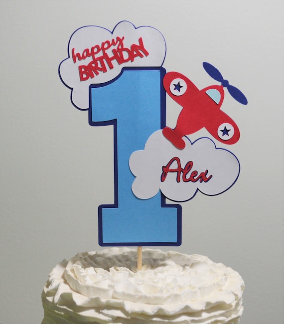 Personalized Vintage Airplane Cake Topper Time Flies First Birthday ...