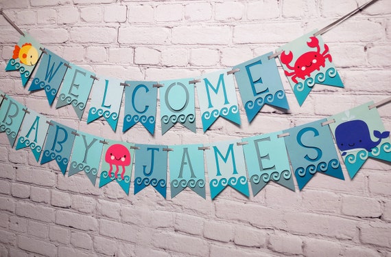 Under the Sea Animal Banner Personalize Welcome Baby Name Boy or Girl ...