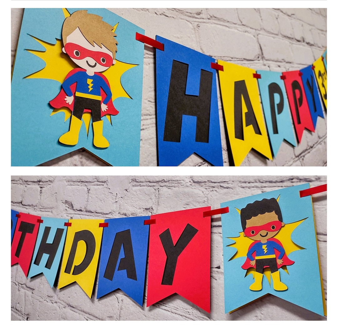 Superhero 1st Birthday Banner W/ 2 Super Hero Panels Super Boy Party ...