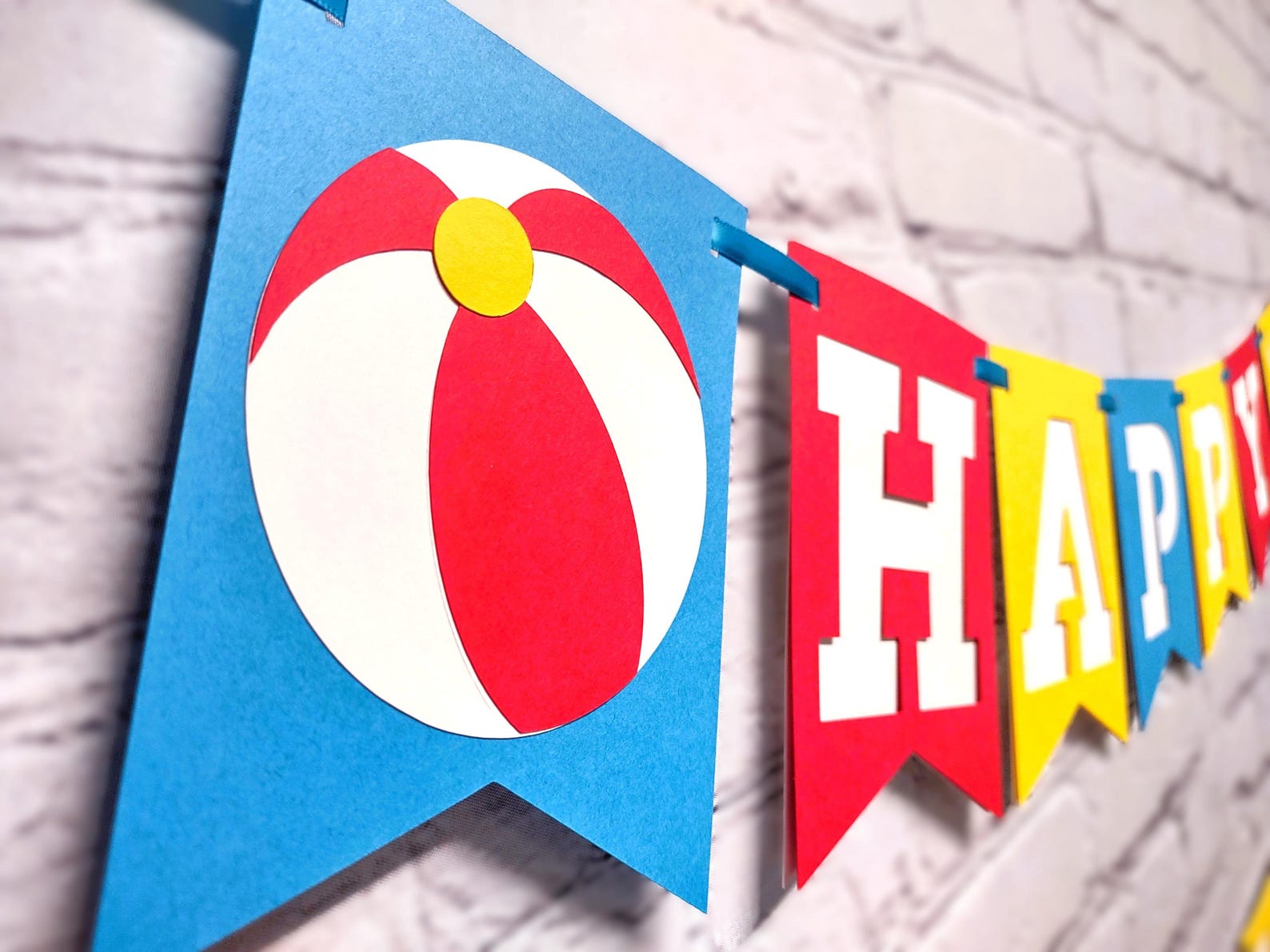 Beach Ball Birthday Banner Pool Party Summer Fun Decor Double Layered ...