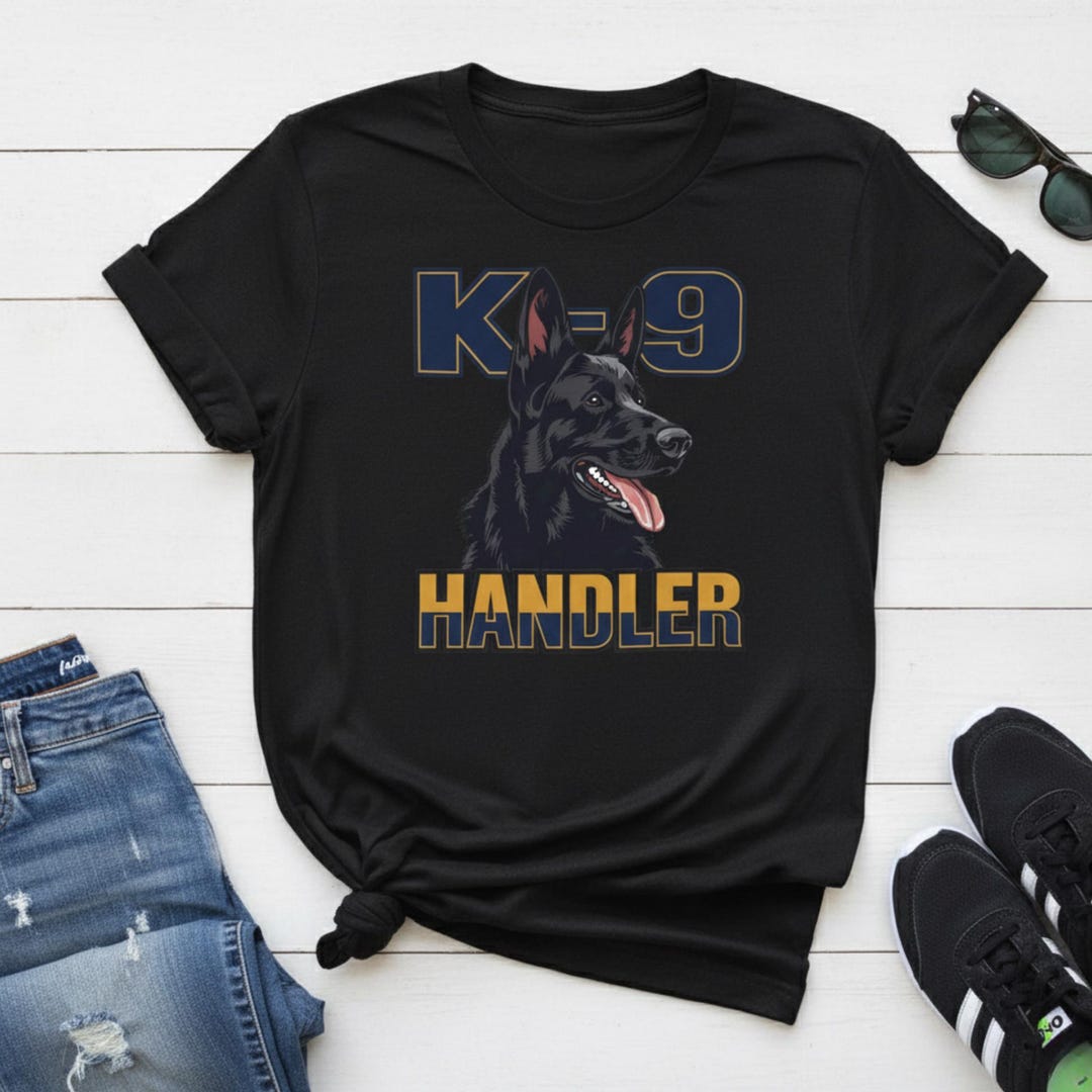 Black German Shepherd K-9 Handler T-shirt, Garment-dyed Unisex Tee for ...