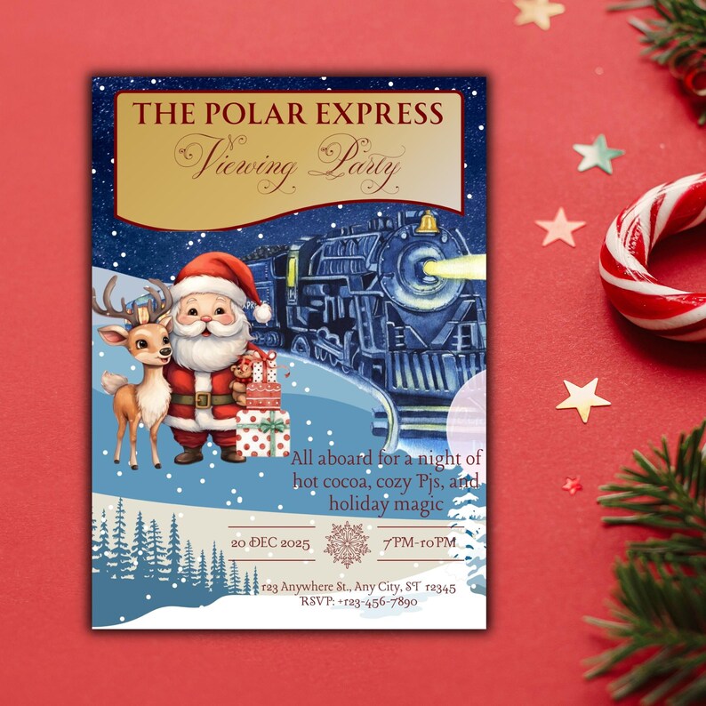 Polar Express Party Invite, Polar Viewing Party, Xmas Movie Night ...