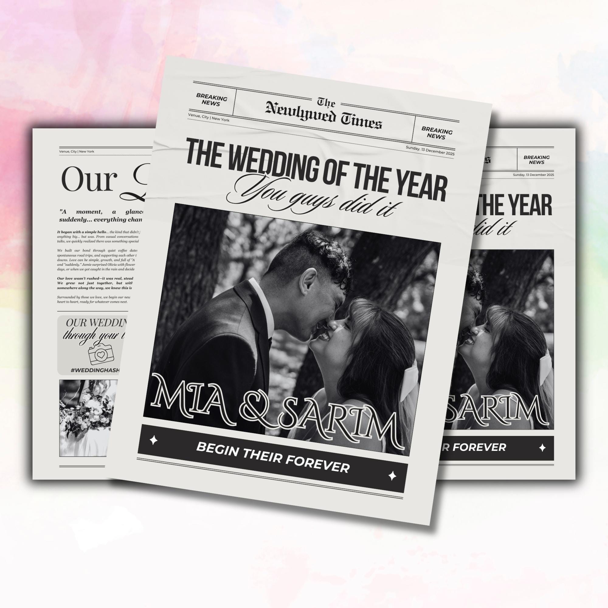 Wedding Newspaper Template With Photo | Editable Wedding Program ...