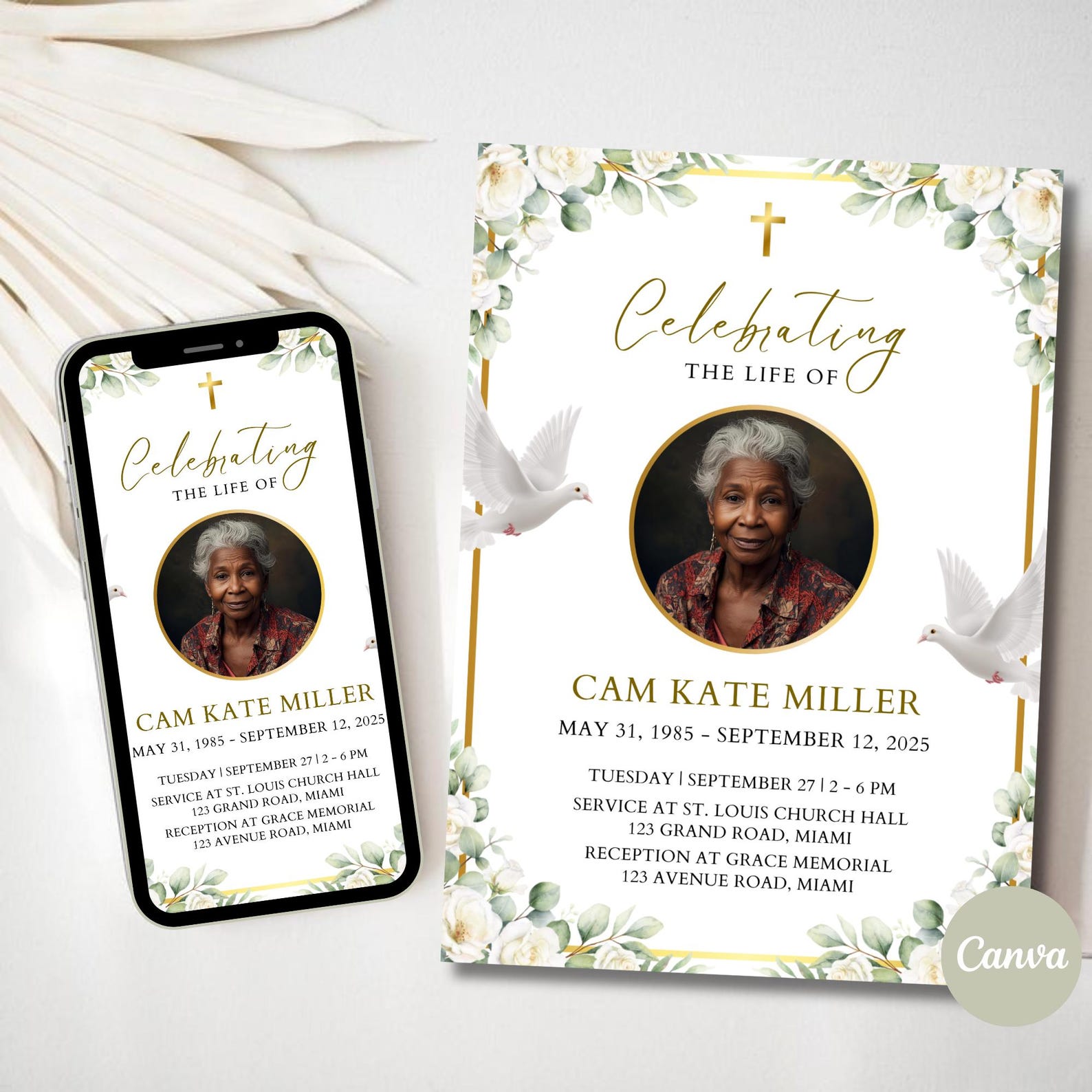 Modern Funeral Invitation, Printable Memorial Announcement, Editable ...