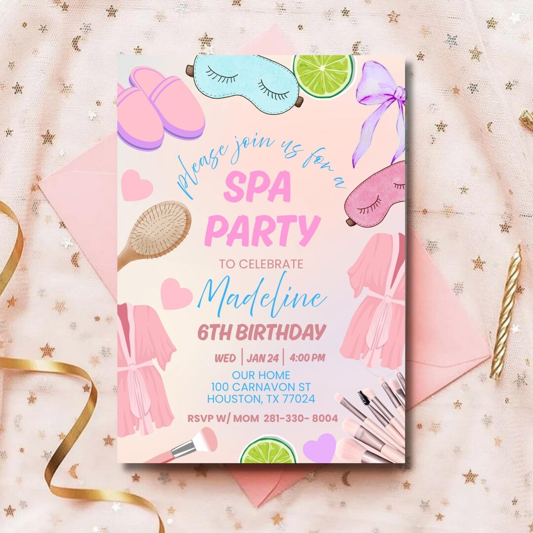 Editable Spa Birthday Party Invitation: Glam Pamper Party Mobile Invite ...
