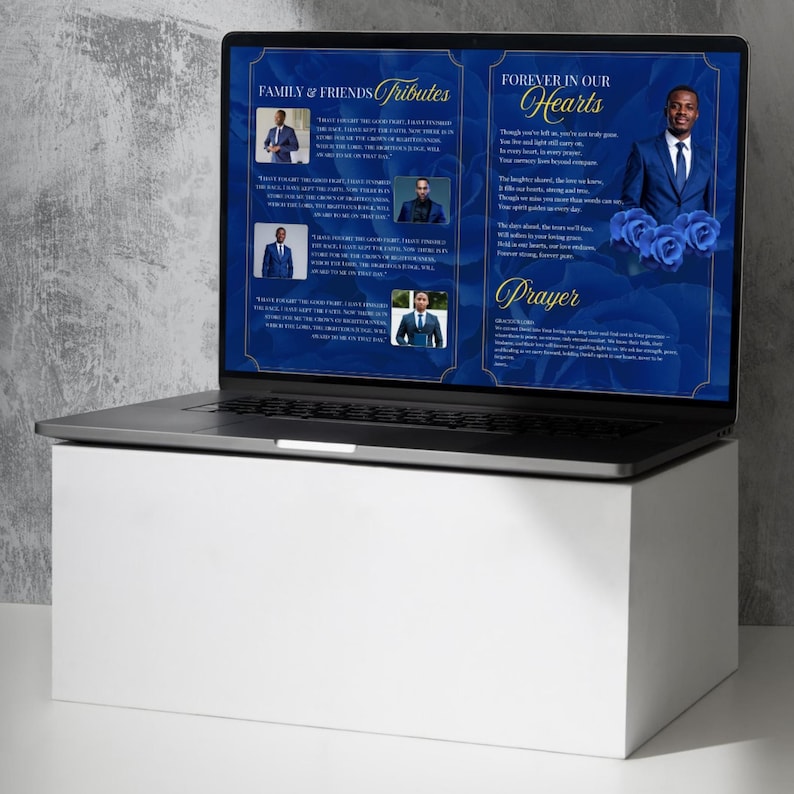 8-page Blue Funeral Program Template, Bi-fold Memorial Program ...