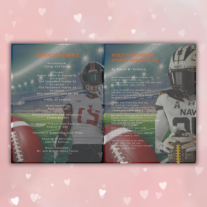 Football Funeral Program Template, Sports Obituary, Navy Grey Obituary ...