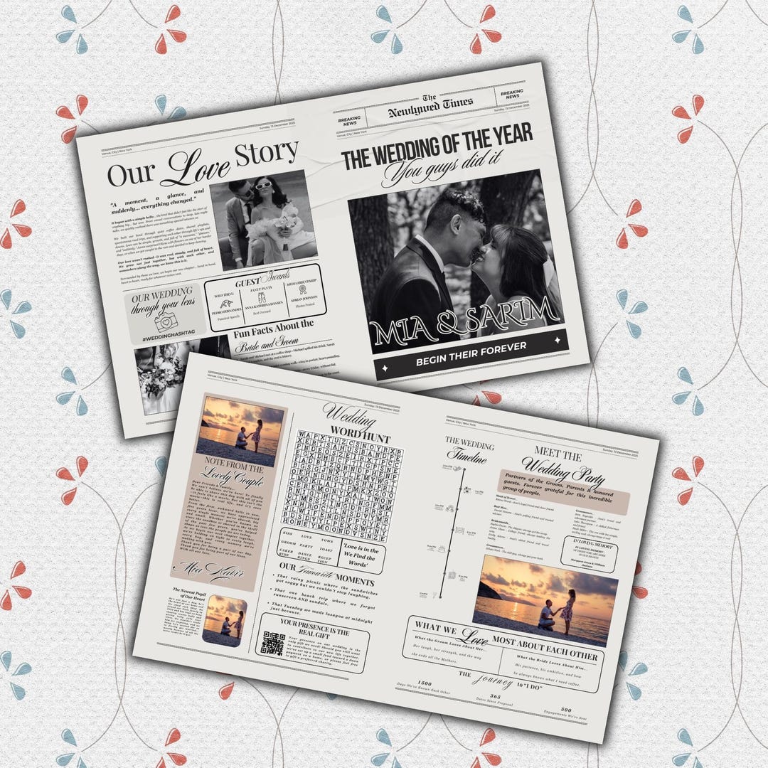 Wedding Newspaper Template With Photo | Editable Wedding Program ...