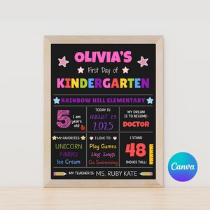 Editable First Day of School Sign: Chalkboard Canva Template (digital ...