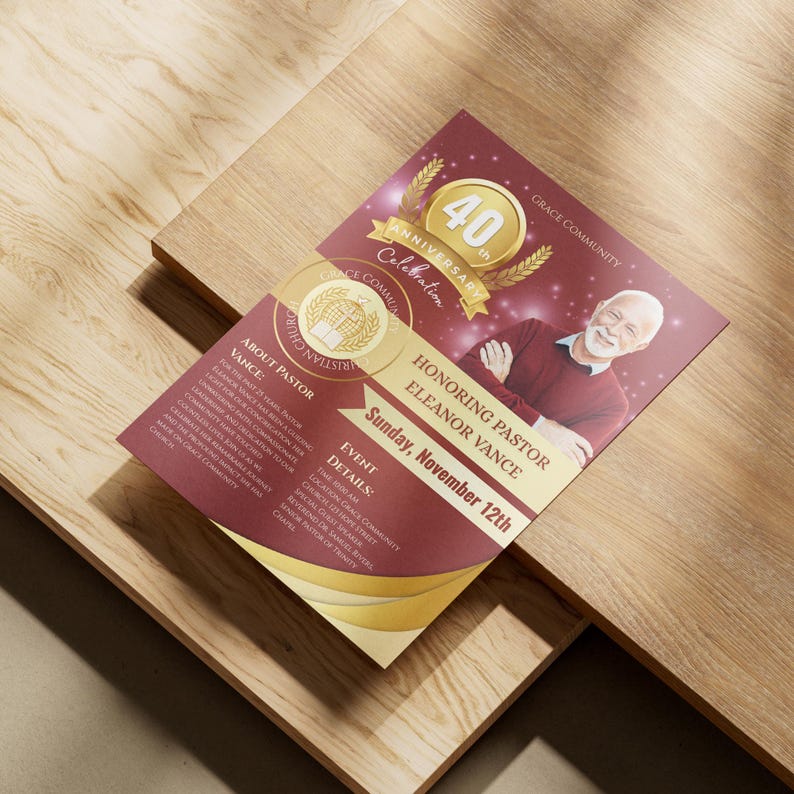 Maroon & Gold Pastor Anniversary Program Template: Church Bulletin ...