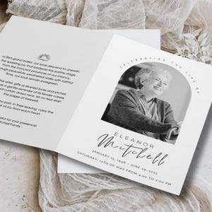 Minimalist Funeral Program With Photo, Foldable Celebration of Life ...