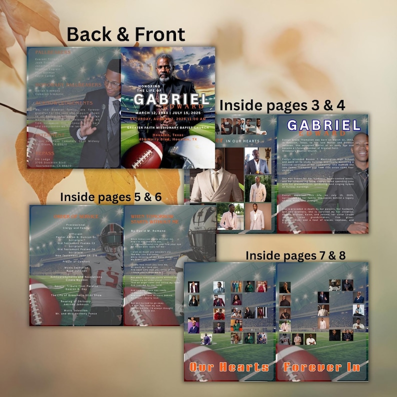 Football Funeral Program Template, Sports Obituary, Navy Grey Obituary ...