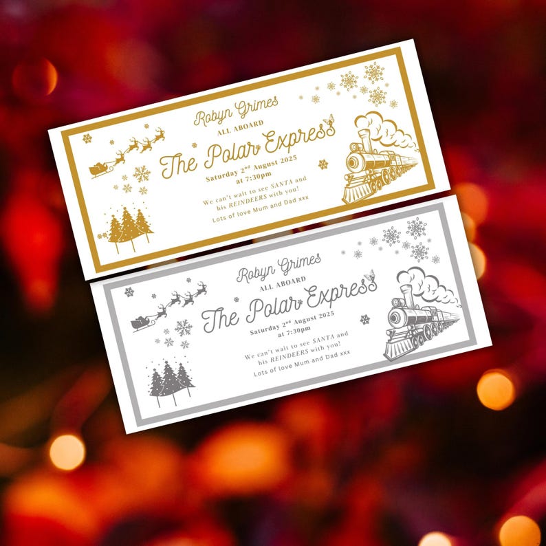 Foiled Polar Express Ticket, North Pole Invitation, Magical Train Ride ...