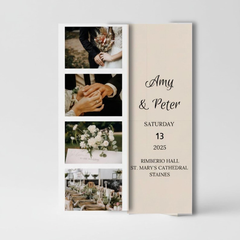 Photo Gatefold Wedding Invitation Template, Editable Canva Folded ...
