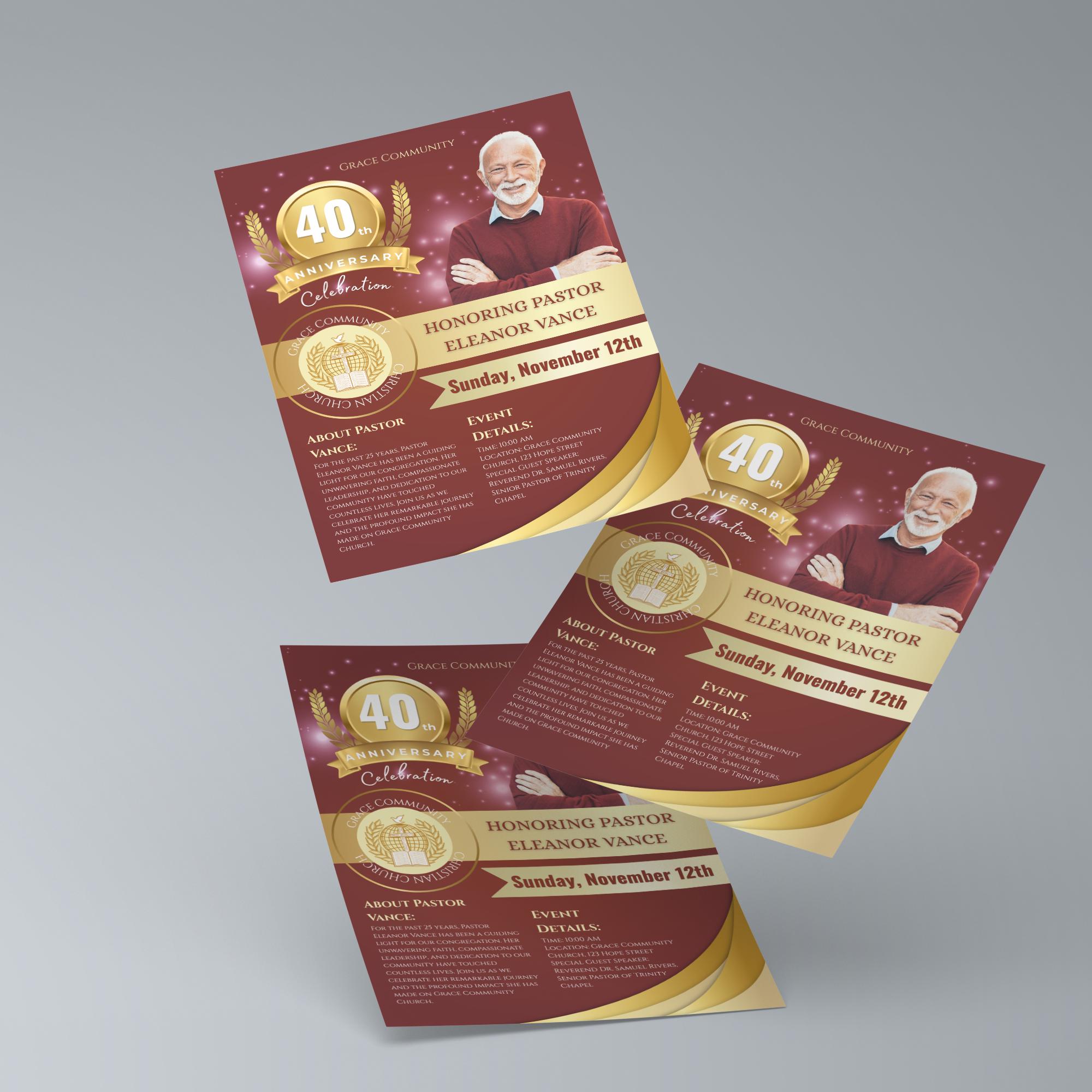Maroon & Gold Pastor Anniversary Program Template: Church Bulletin ...