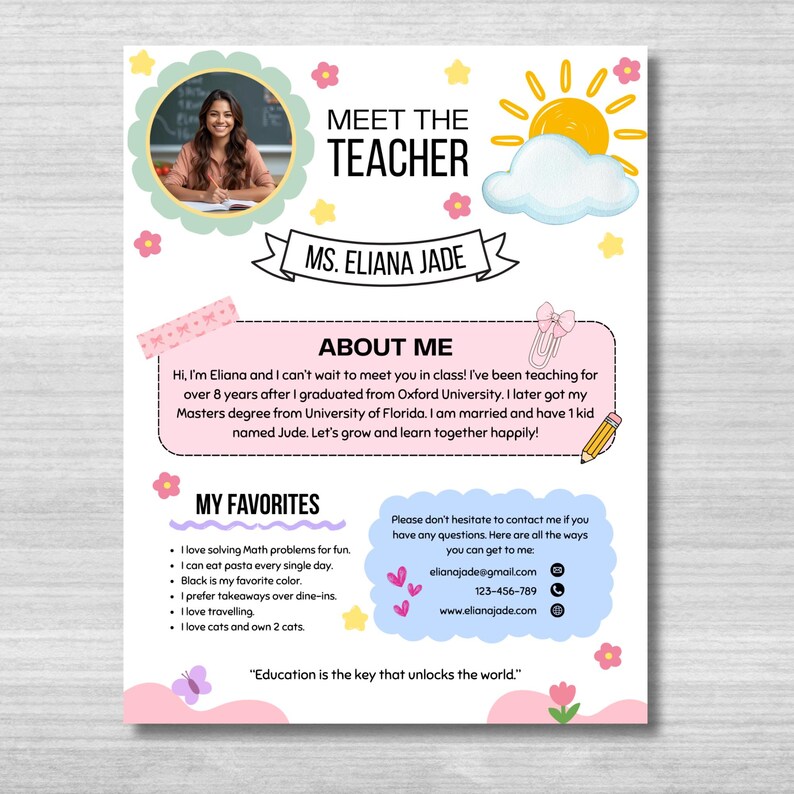 Editable Meet the Teacher Template, First Day of School, Back to School ...