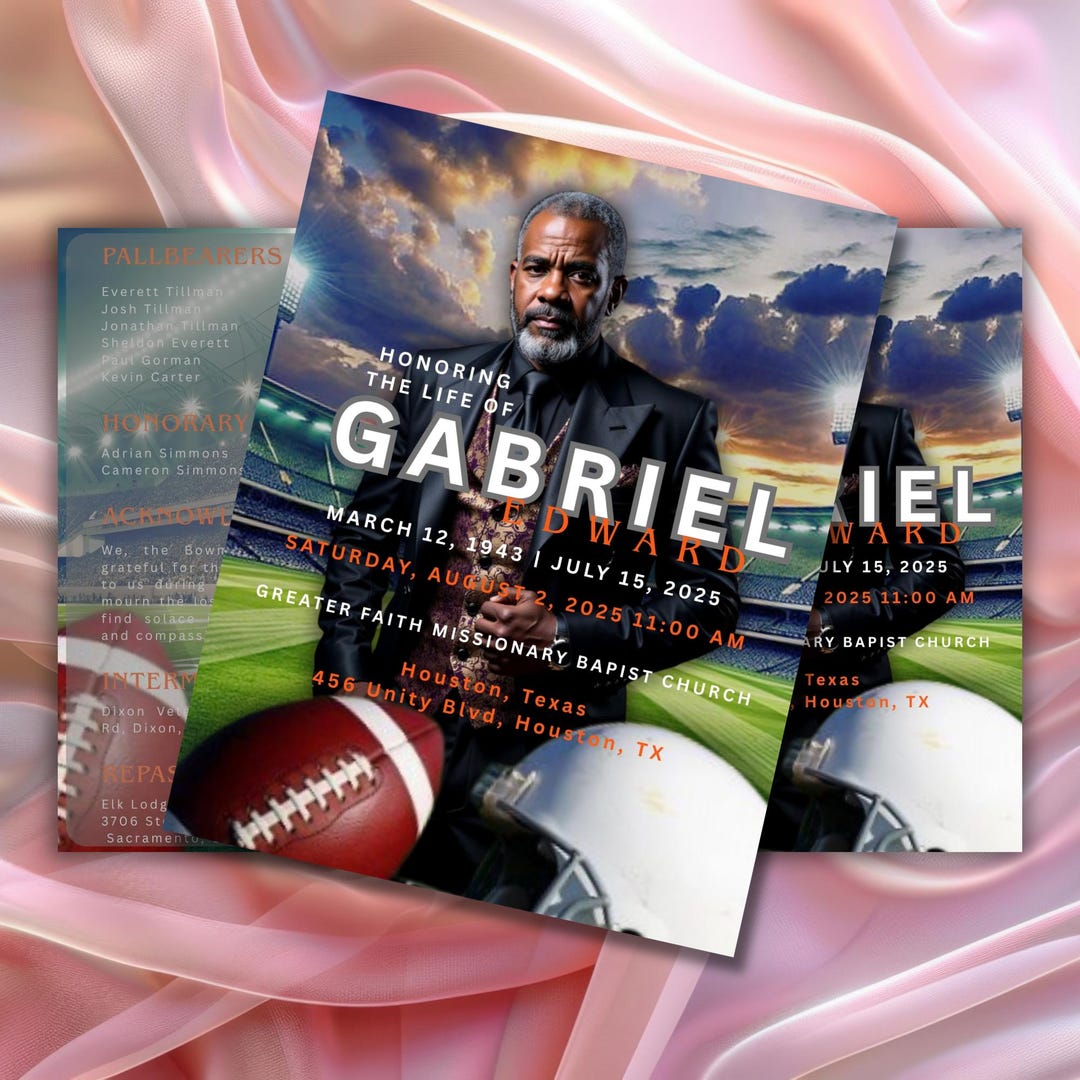 Football Funeral Program Template, Sports Obituary, Navy Grey Obituary ...