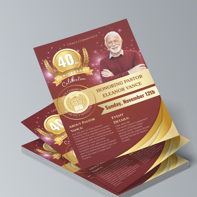 Maroon & Gold Pastor Anniversary Program Template: Church Bulletin ...