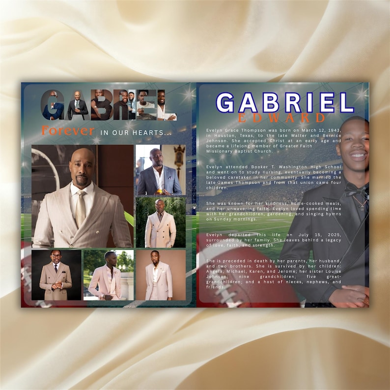 Football Funeral Program Template, Sports Obituary, Navy Grey Obituary ...