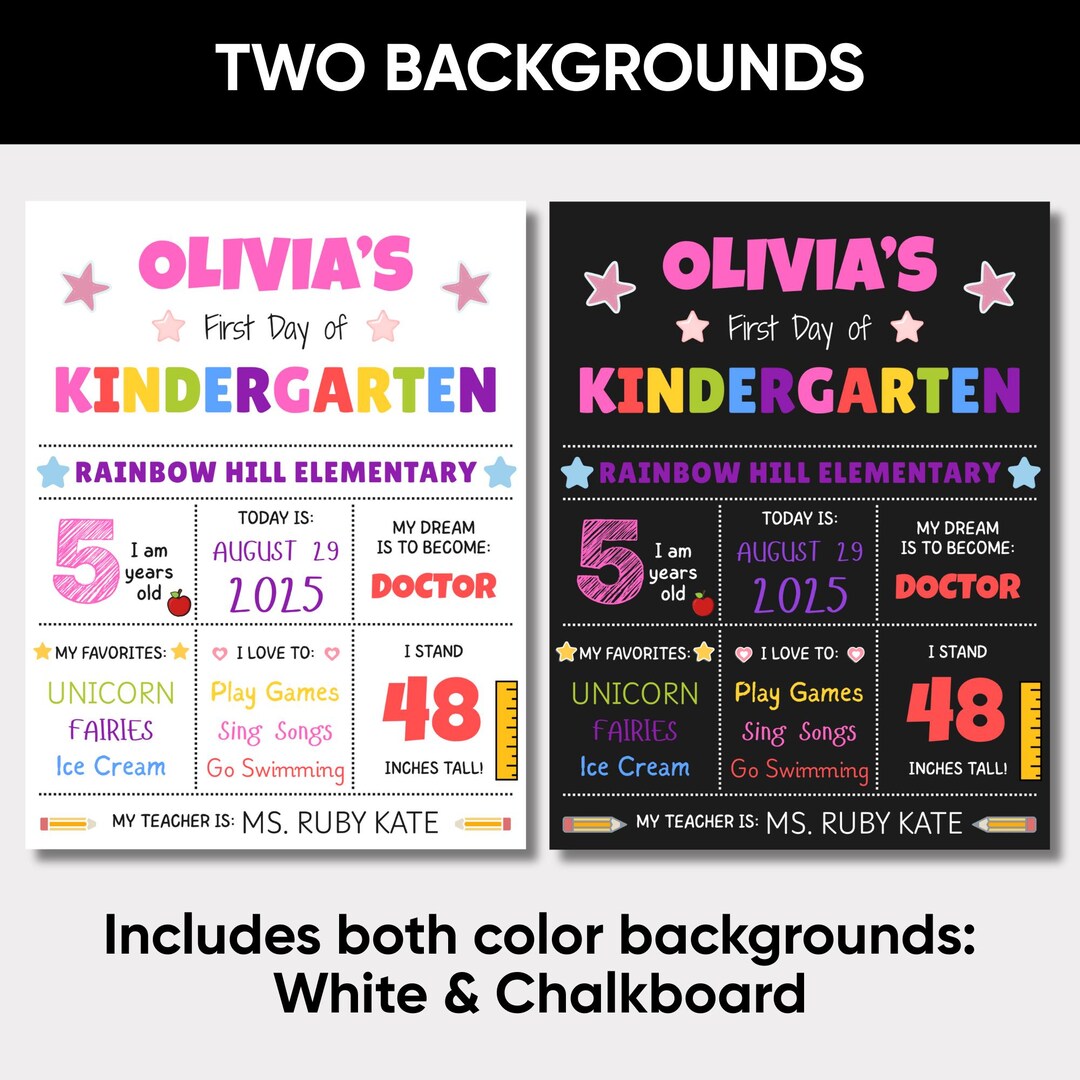 Editable First Day of School Sign: Chalkboard Canva Template (digital ...