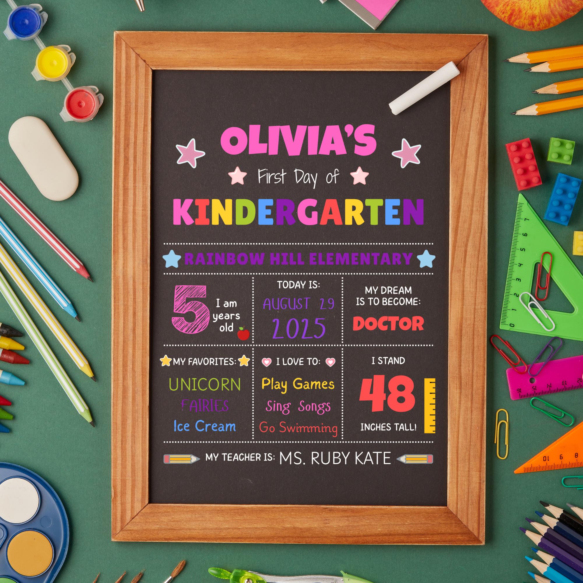 Editable First Day of School Sign: Chalkboard Canva Template (digital ...