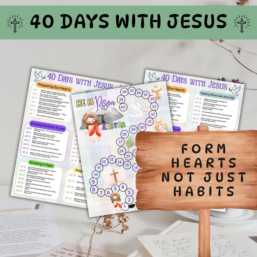 40 Days With Jesus Lenten Calendar, Lent Activities for Christian Kids ...